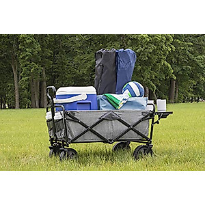 Mac Sports Collapsible Folding Outdoor Utility Wagon (Wagon with Side Table (Utility, Light Grey)
