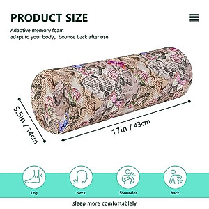 Vnurnrn Stamps Rose Flowers Butterflies Neck Support Pillow Round Neck Roll Bolster Cylinder Pillow Cervical Pillows Round Neck Pillow for Leg Knee Back Head Support for Camp Study Work Men