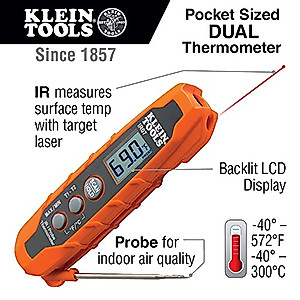 Klein Tools IR07 Dual Infrared (IR) and Probe Pocket Size LCD Digital Thermometer