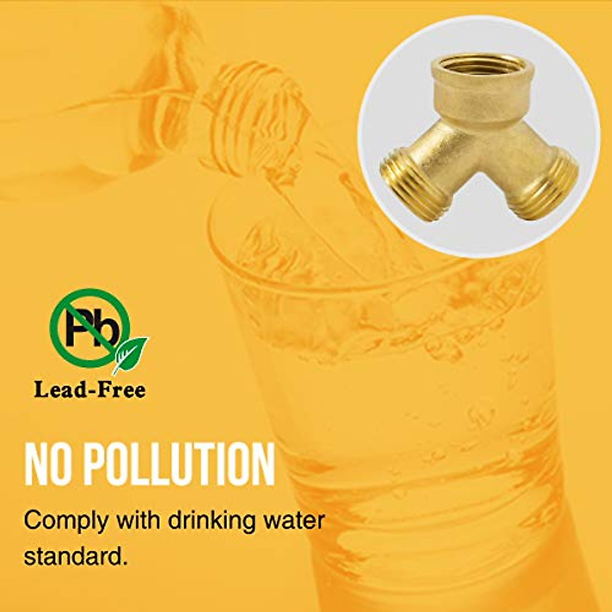 SUNGATOR 3/4 Inch No Lead Brass 2 Way Y Valve Garden Hose Connector 2-Pack Male Hose Thread Splitter Adapters with Extra 4 Rubber Hose Washers + 1 Sealing Tape