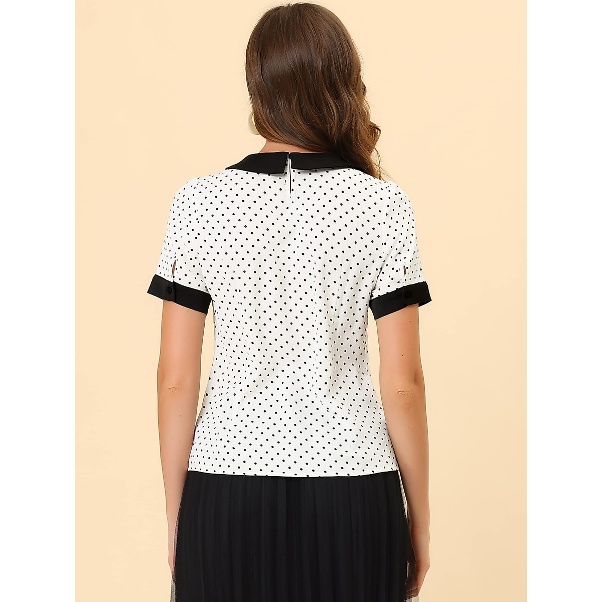 Allegra K Women's Peter Pan Collar Shirt Vintage 1950s Polka Dots Blouse Medium White