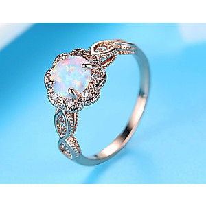 XINQI Rose Gold Silver Round Halo Cubic Zirconia Promise Ring (7)