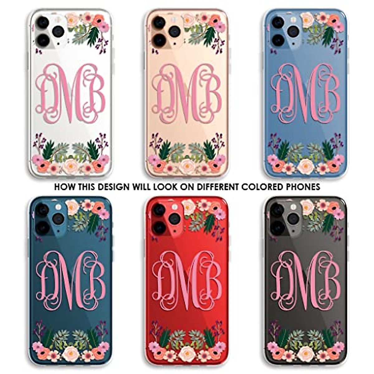 Case Charming Monogram Case for iPhone 14 Pro Max 13 mini 12 11 Xr Xs X 10s 10r 10 8 Plus 7 Se Personalized Custom Initials Clear Transparent See Through Rubber Cover