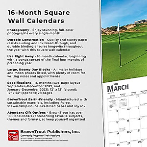 Golf Courses | 2023 12 x 24 Inch Monthly Square Wall Calendar | BrownTrout | Golfing Sport