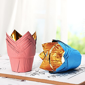 Party Hippo Gold Tulip Cupcake Liners Baking Paper Cups Holders Greaseproof Muffin Cases Wrappers for Wedding Birthday Party Baby Shower (Gold)