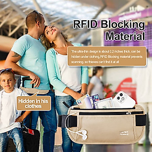 RFID Blocking Money Belt for Men Women, Slim Fanny Pack For Travel，Running,Conceal Waist Wallet For Passport Holder,Phone,Cash(Black Beige), Black Beige