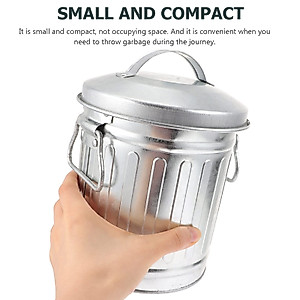 OHPHCALL Mini Trash Can with Lid Bucket Shaped Galvanized Garbage Can Tabletop Trash Can Mini Wastebasket Small Metal Bucket Bin Flower Pot Pen Pencil Holder -Style 2