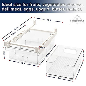 LuvIdeal Fridge Organizer Drawer Combo Set - Refrigerator Drawers, Stackable Fridge Organizer, Pull Out Fridge Drawer, Fridge Shelf Holder Storage Bins, Deli Drawer Cheese, Meat, Butter, Egg, Yogurt