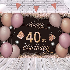 Happy 40st Birthday Backdrop Banner Black Pink 40th Sign Poster 40 Birthday Party Supplies for Anniversary Photo Booth Photography Background Birthday Party Decorations, 72.8 x 43.3 Inch