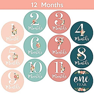Baby Monthly Stickers | Floral Baby Milestone Stickers | Newborn Girl Stickers | Month Stickers for Baby Girl | Baby Girl Stickers | Newborn Monthly Milestone Stickers (Set of 24)
