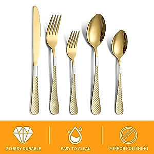 FEIJSQIU 20 Piece Gold Silverware Set Service for 4, Stainless Steel Shiny Cutlery Gold Flatware set Include Knives,Spoons,Forks For Home and Restaurant,Dishwasher Safe.