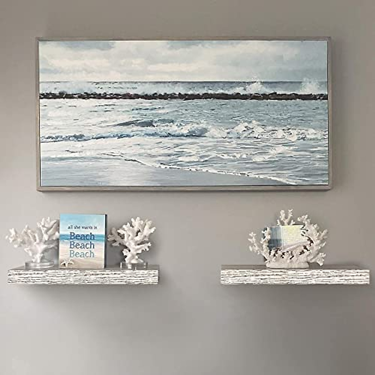 Sorbus Floating Shelves for Wall - 2 Pack Coastal Beach Wall Decor for Bedroom, Bathroom, Nursery, Living Room, Office, Home & Kitchen - White Rustic Wood Hanging Wall Shelf for Books, Frames, Trophy