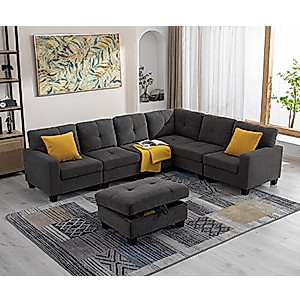 asunflower Modular Fabric Couch Sectional Sofa Middle Section Velvet Couch for Living Room Furniture Set, Deep Grey