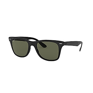 Ray-Ban RB4195 Wayfarer Liteforce Square Sunglasses, Matte Black/Polarized Green, 52 mm