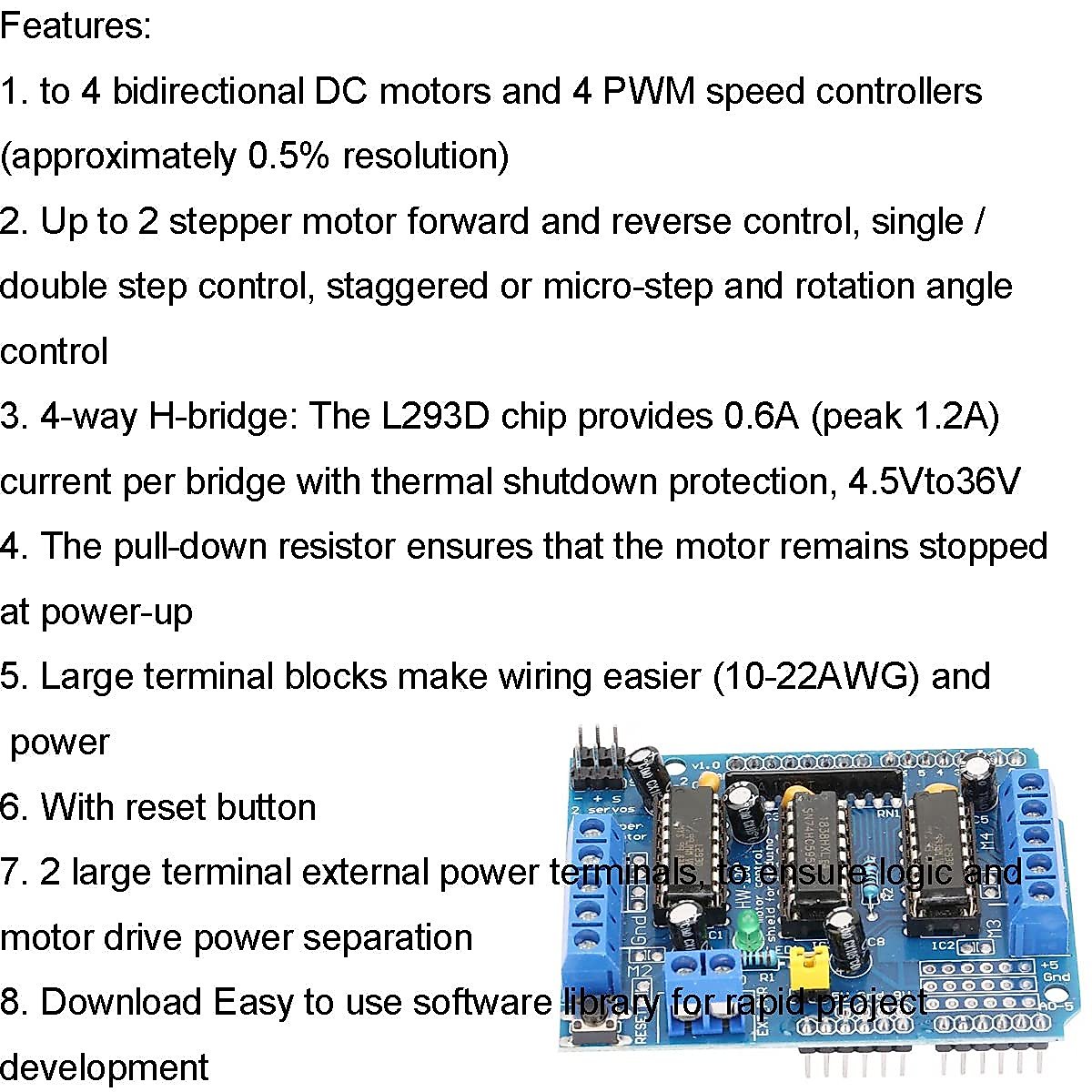 DKARDU 2 pcs L293D DC Motor Drive Expansion Shield Stepper Motor Drive Shield Expansion Board with DC Female Cable for Arduino Duemilanove Raspberry Pi