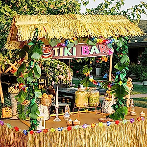 Auihiay 50PCS Tiki Bar Hut Kit, Tiki Hut Decoration Includes Tiki Bar, Banner, Roof, Palm Leaves, Flower Garland and Table Skirt, Great Hawaiian Pool Beach Luau Party Decor Supplies