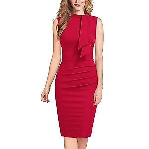 Miusol Women's Retro 1950s Style Half Collar Ruffle Cocktail Pencil Dress (Large,Red)