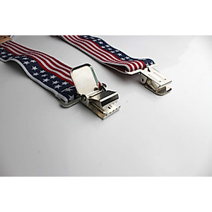 American Flag Pattern X-back Suspenders Mens Suspenders 2" Wide Adjustable and Elastic Braces X Shape with Very Strong Clips - Heavy Duty (New USA)