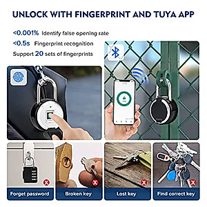 KISSTY Fingerprint Padlock, Smart Locker Lock APP Bluetooth Lock Thumbprint Gym Lock USB Rechargeable Small Waterproof Locks for Lockers