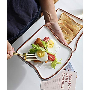 Hooshion Ceramic Toast Shape Toast Plate Bread Plate Breakfast Plate Dinner Plate Salad Plate Toast Tray Sushi Plate Dessert Plate Cheese Plate (Brown)