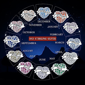 CLYQCL Birthstone Charms 925 Sterling Silver Love Heart Beads Fit Pandora Charms Bracelet, Fit Mother's Day Christmas Birthday Gift