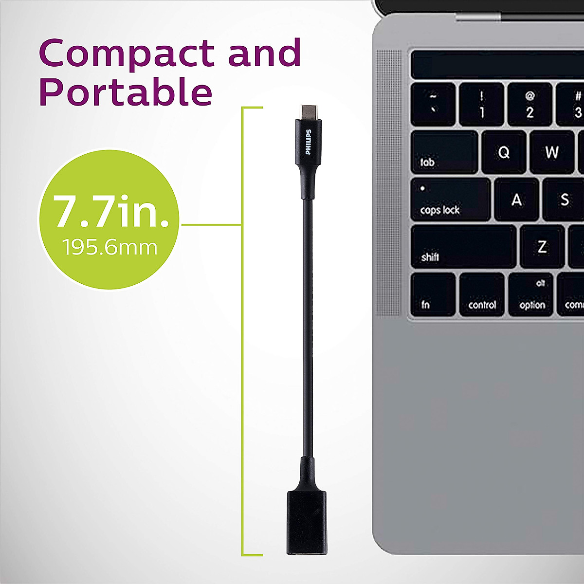 Philips 6 Inch USB-C to USB-A 3.1 Female Adapter, USB-A 3.0 Port, 5 Gbps Transfer Speed, 15W Charging, for iPhone 15/Pro/Max, Galaxy S23/S22/Ultra, Google Pixel, iPad Air/Pro, Black, SWU7113A/27