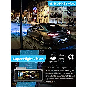 Dash Cam 4K WiFi Ultra HD 2160P Dash Camera for Cars, Car Camera, Dashcams for Cars with Night Vision, 24 Hours Parking Mode, Loop Recording, G-Sensor, APP, Support 256GB Max