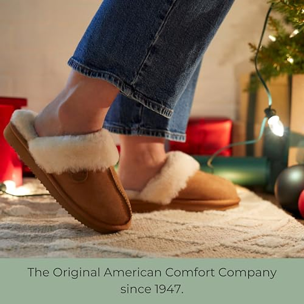 Dearfoams womens Fireside Sydney Shearling Fur Indoor/Outdoor Scuff With Wide Widths Slipper, Chestnut, 9 US
