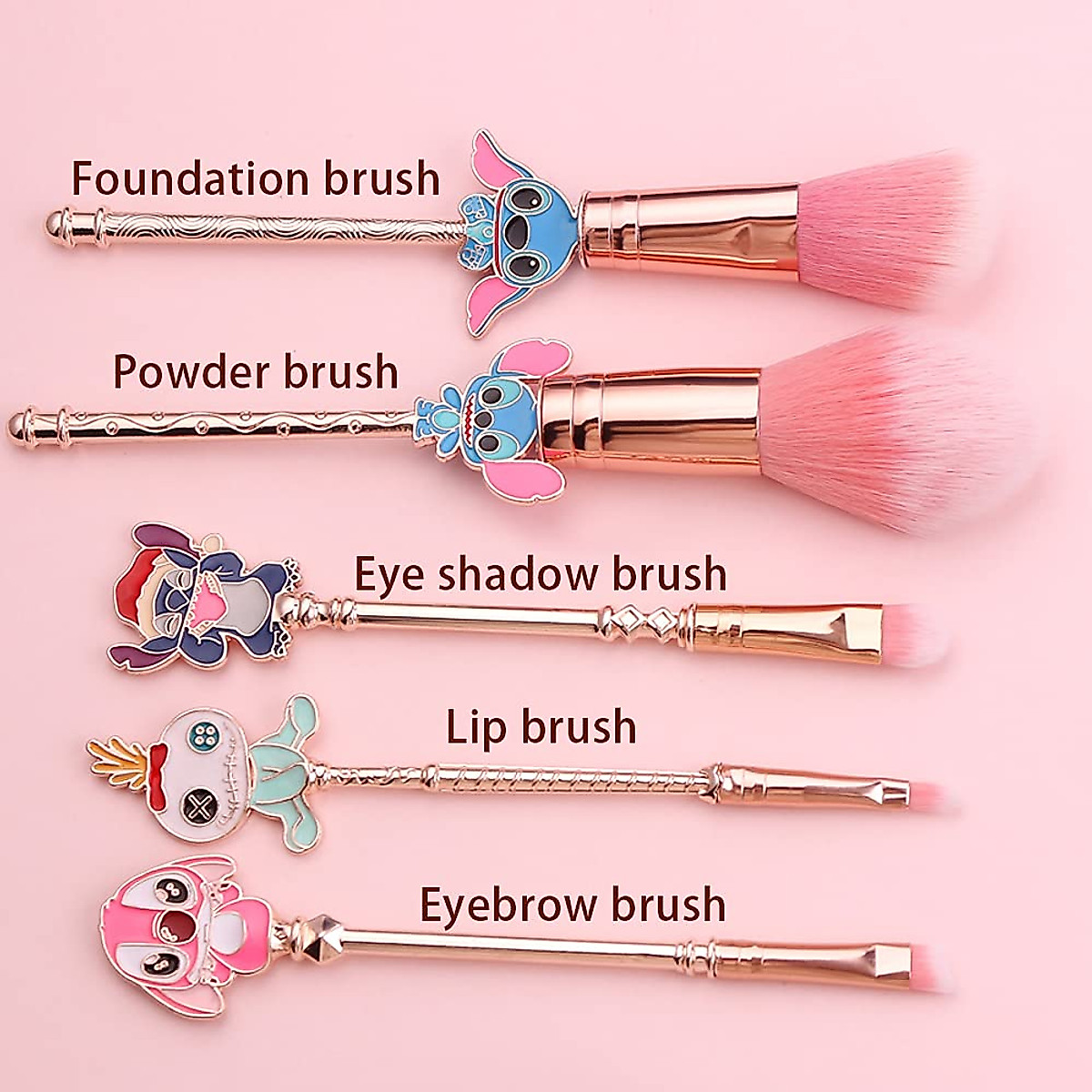 Interstellar Baby Makeup Brushes Set, 5Pcs Creative Stitch Theme Cosmetic Makeup Brush, Premium Synthetic Foundation Eyeshades Brush Sets Best Gifts for Teen Girls Women