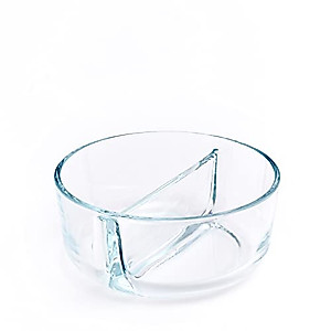 Biandeco Glass Food Storage Container 2 Compartments with Lid, Glass Lunch Containers, Glass Food Prep Containers with Lids Lunch Box Snack Container for Oven, 26.54 oz (White Lid)