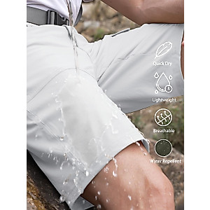 CRYSULLY Mens Summer Outdoor Shorts Lightweight Quick Dry Cargo Casual Hiking Shorts with 5 Zipper Pockets White 34