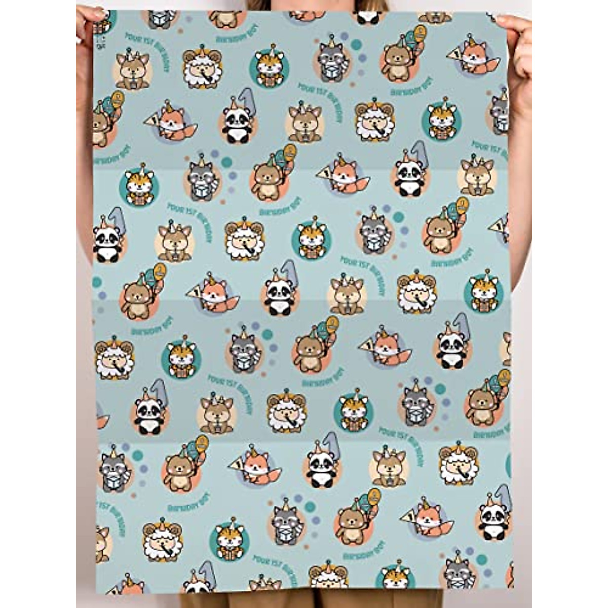 CENTRAL 23 Baby Boy Wrapping Paper - 1st Birthday - Age One - 6 Sheets Blue Gift Wrap - Comes With Fun Stickers