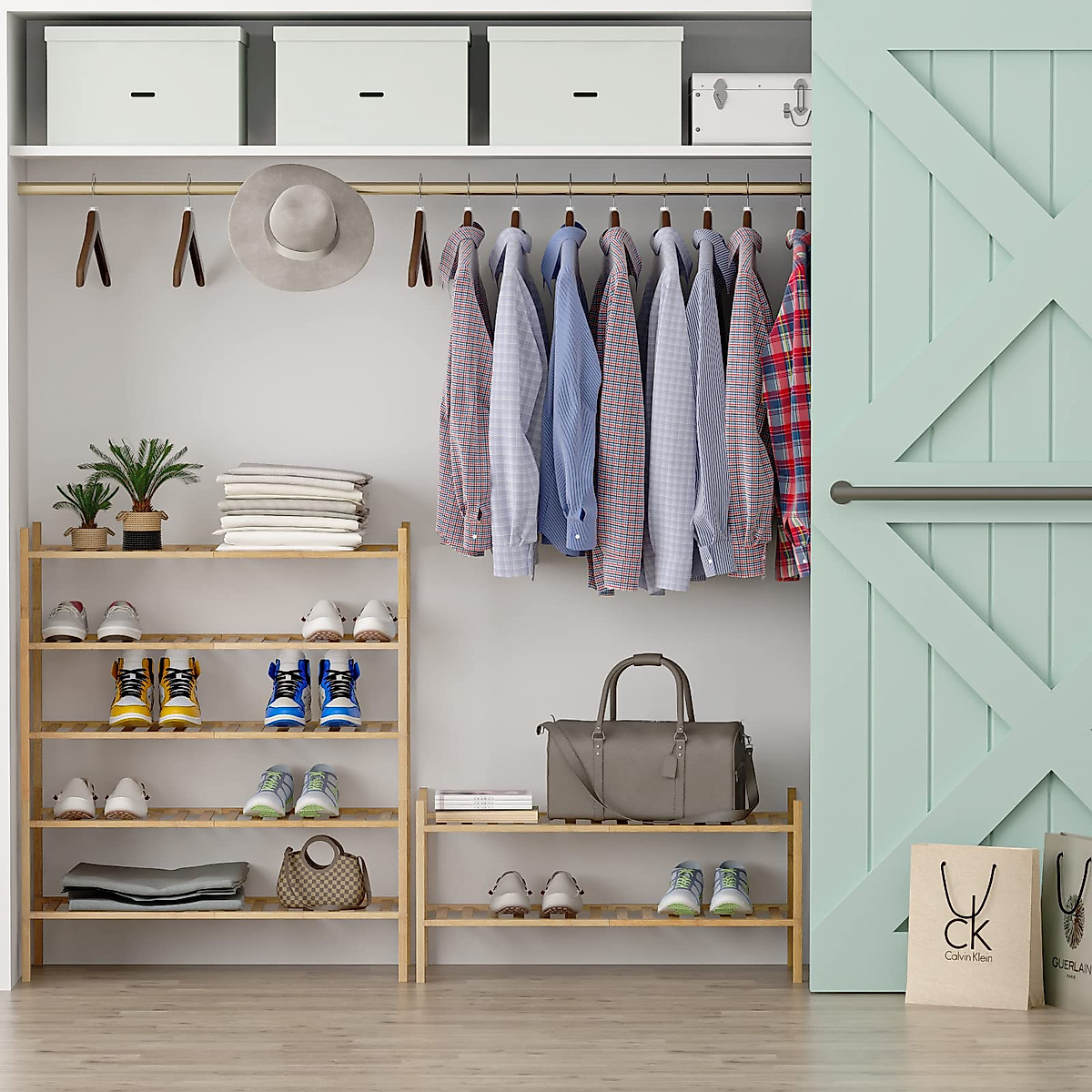 Z&L HOUSE 2-Tier Shoe Rack for Closet, Stackable Shoes Rack Organizer Free Standing Shoe Shelf for Entryway and Closet Hallway, Multifunctional Bamboo Rack in Different Combinations (2-Tier)