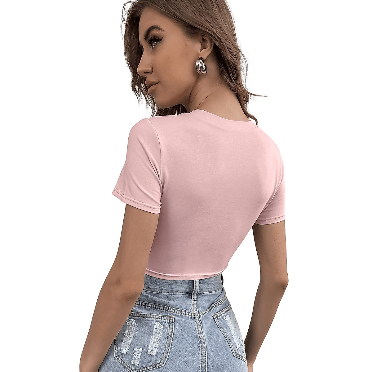 SOLY HUX Women's Summer Crop Top Short Sleeve T Shirt Cute Tee Light Pink L