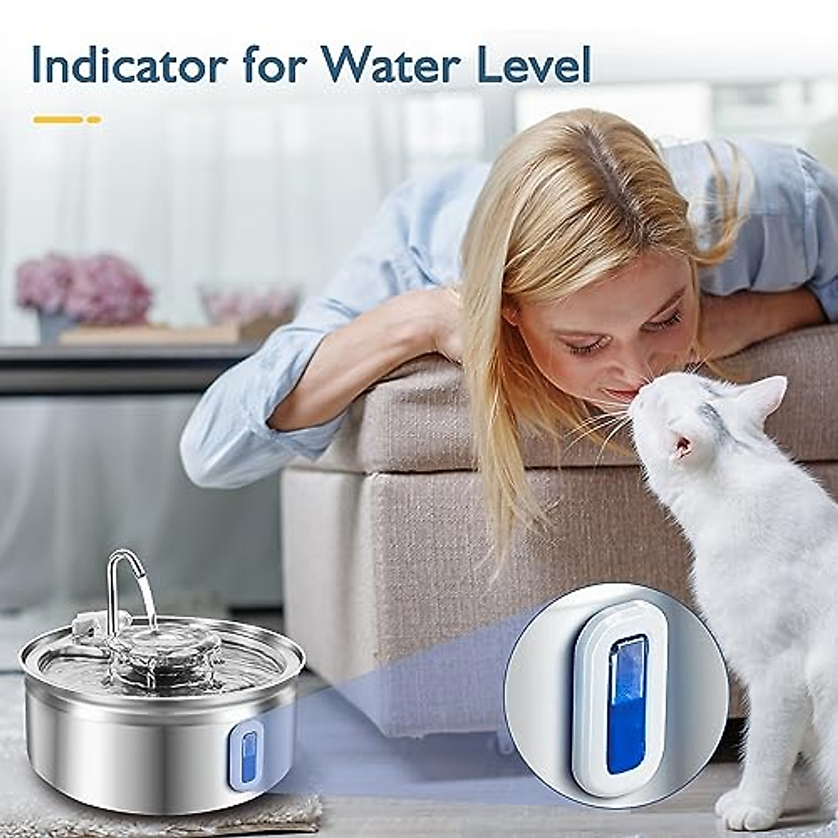 Vekonn Cat Water Fountain Stainless Steel, 0.8gal/108oz Pet Water Fountain with Water Level Indicator and Two-Tier Design, Cat Fountain with Quiet Pump and 3 Filters Ideal for Cats and Dogs