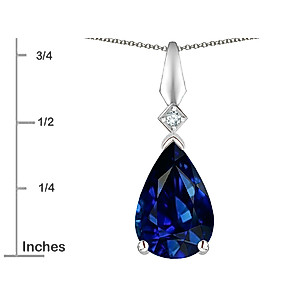 Star K Created Sapphire Drop Pear Shaped Pendant Necklace 14 kt White Gold