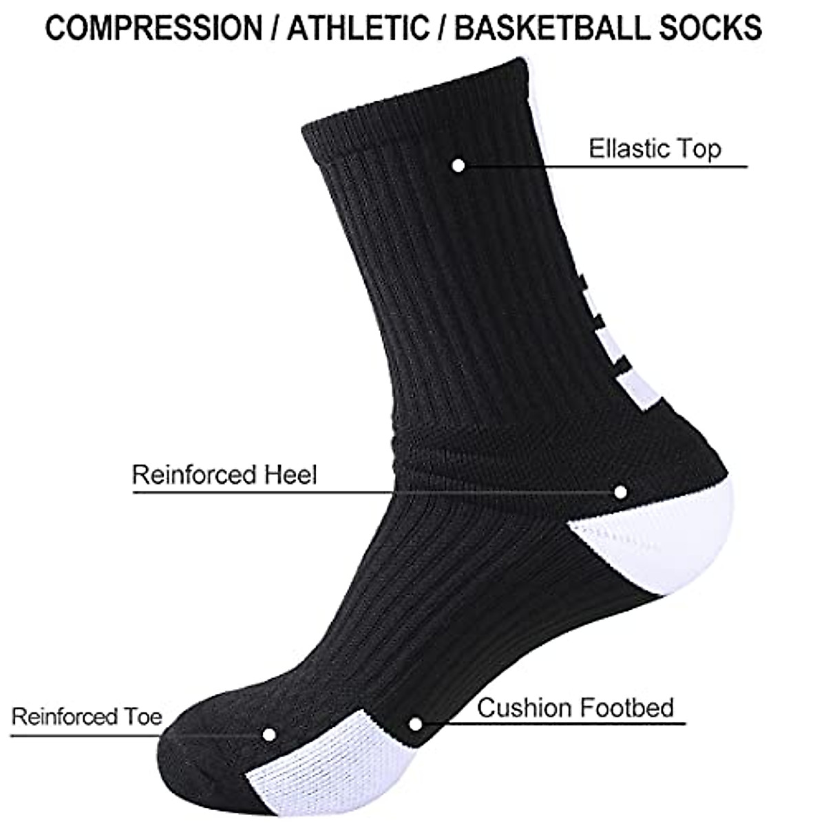 Finerview Elite Basketball Socks, 4 Pack Cushion Performance Crew Athletic Socks for Adult & Youth Kids