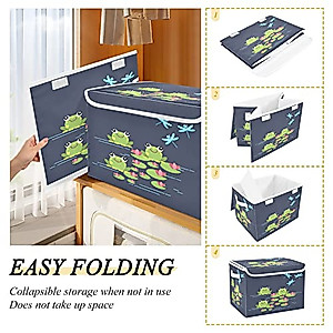 Krafig Cartoon Funny Animal Frog Foldable Storage Box Large Cube Organizer Bins Containers Baskets with Lids Handles for Closet Organization, Shelves, Clothes, Toys