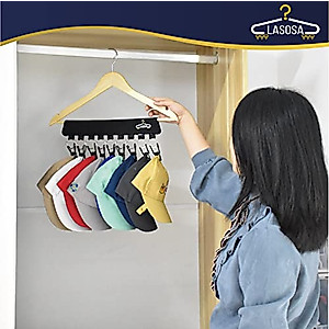 LASOSA Hat Organizer for Closet, Set of 2 - Space-Saving Cap Rack for Baseball Hats, Beanies, Scarves and More - Portable, Adjustable and Easy to Install - Premium Quality, Durable Design (Black)