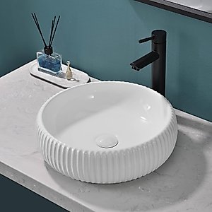Davivy 16.5'' Round Vessel Sink with Pop Up Drain,Bathroom Vessel Sinks,Round Bathroom Sink,Ceramic Vessel Sink,Bathroom Sinks Above Counter,White Vessel Sink,Counter top Sink,Round Sinks for Bathroom