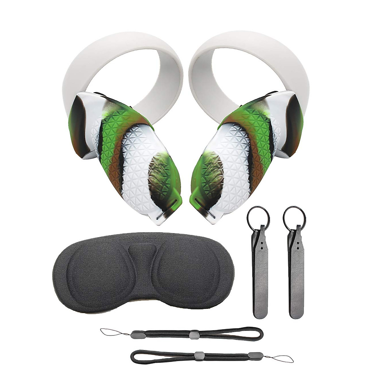TATACO Touch Controller Grip Cover with Adjustable Knuckle Straps, VR Lens Protect Cover, Wrist Straps for Quest 2, Anti-Throw Handle Silicone Protective Sleeve Camouflage