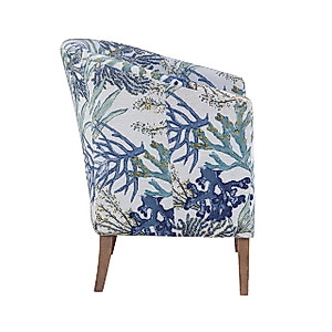 Linon Ivory and Blue Stephen Oceanside Upholstered Coastal Club Chair