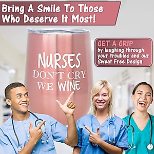 Nurse Wine Tumbler with Lid, Straw, and Cleaning Brush - Nurse Gifts for Women - Insulated Stainless Steel Wine Tumbler - Dishwasher Safe - Funny RN Gifts for Nurses - Rose Gold - 12oz