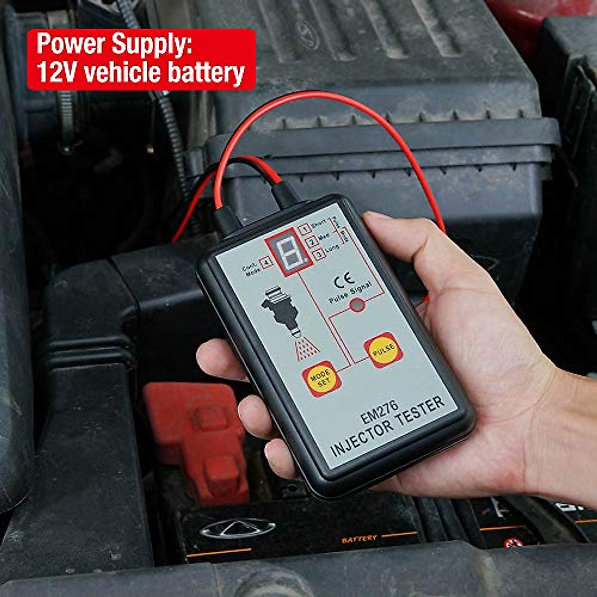 allsun em276 12V DIY Auto Fuel Injector Tester and Cleaner with 2 Adapters, 4 Pluse Modes Powerful Fuel System Vehicle Gasoline Pressure Diesel Short Circuit Protector