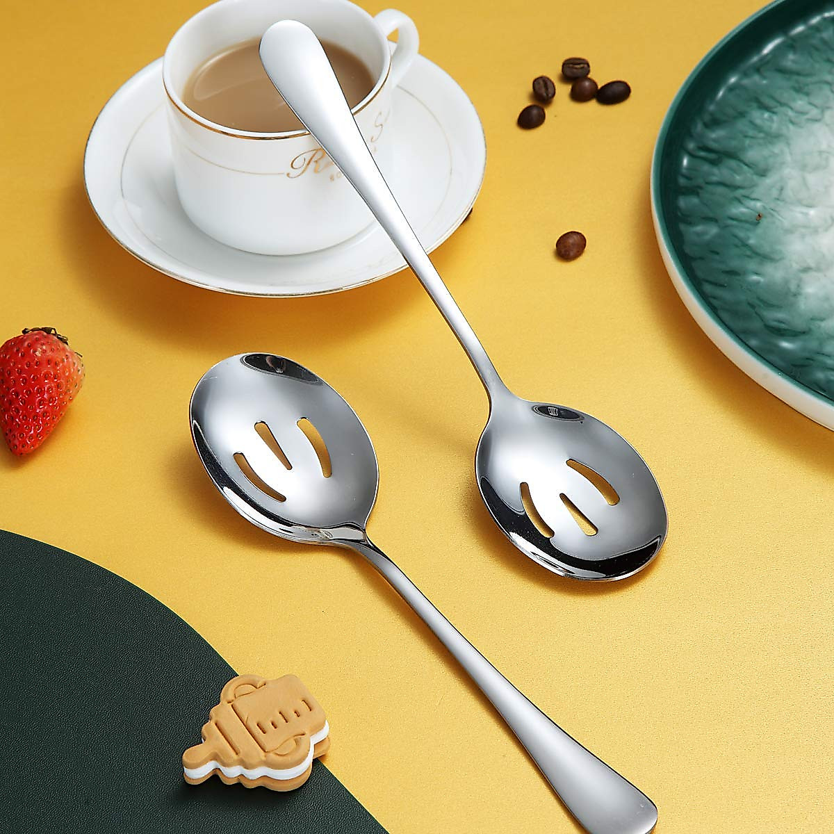 Serving Spoons 4 Pieces, Kyraton Serving Spoons, Include Slotted Serving Spoon Stainless Steel Serving Utensils, Serving Set Packing of 4