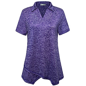 MISS FORTUNE Women's Workout Tops Golf Polo Short Sleeve V Neck Shirts Lightweight Moisture Wicking Athletic Tennis Work Top