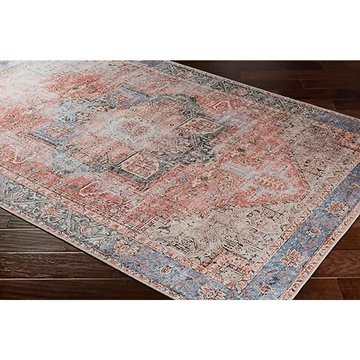 Livabliss Suri Vintage Washable Area Rug 5'3" x 7'3", Rust/Blue