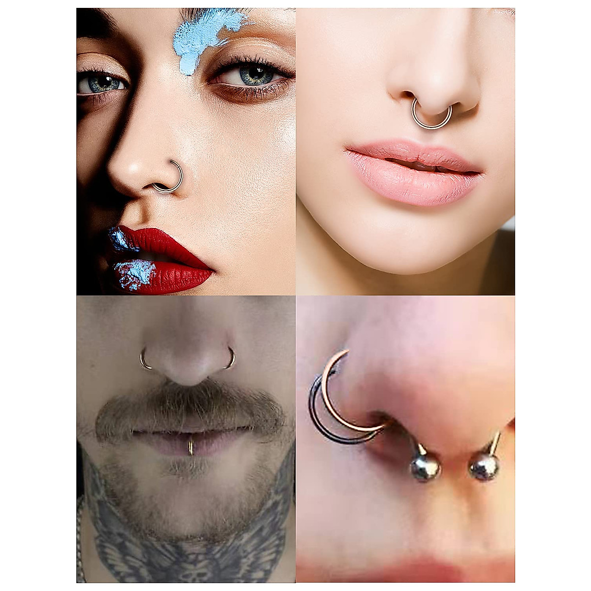 Xnsjeyy 16G Stainless Steel Nose Rings Hoops Hinged Clicker Septum Ring Lip Ring Cartilage Tragus Earrings Body Piercing Jewelry for Women Rose Gold