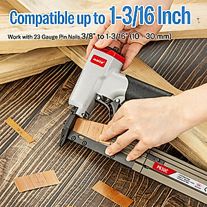 meite P630C Pin Nailer, Pneumatic Micro 23 Gauge Pin Nailer Gun, Accept 3/8-Inch to 1-3/16-Inch 23Ga Pin Nails, Ideal for Cabinets, Paneling, Crafts, Picture Frames