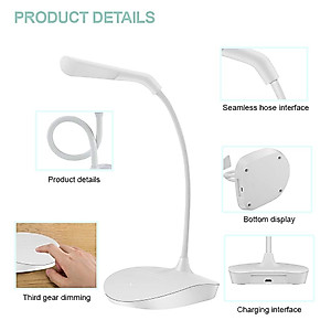 Brivation Dimmable LED Desk Lamp, 3 Dimming Levels, Eye-Care, Touch Sensitive, USB Charge/4AA Batteries Table Lamp, Office Lamp, Reading Lamps, Bedroom Lamps White